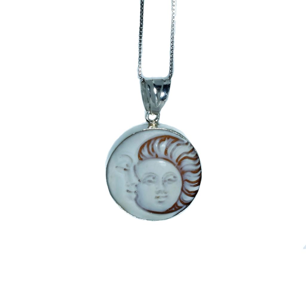 Round Cameo Pendant Sun and Moon · See Pompeii